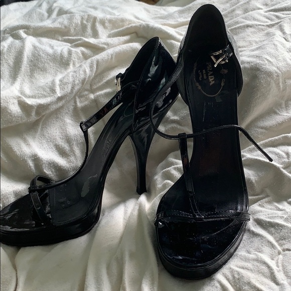 Prada | Shoes | Prada Black Strappy Platform Heels Size 395 | Poshmark